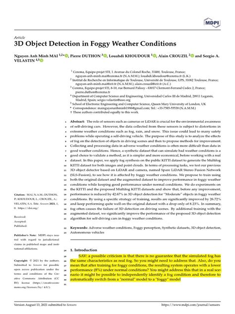 3d Object Detection In Foggy Weather Conditions Pdf Lidar Fog