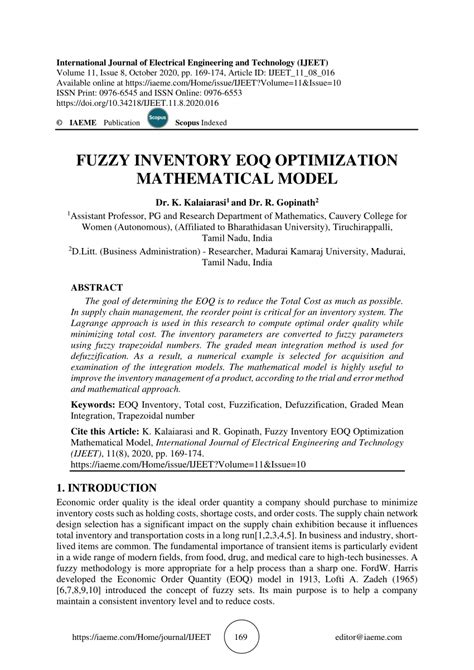 Pdf Fuzzy Inventory Eoq Optimization Mathematical Model