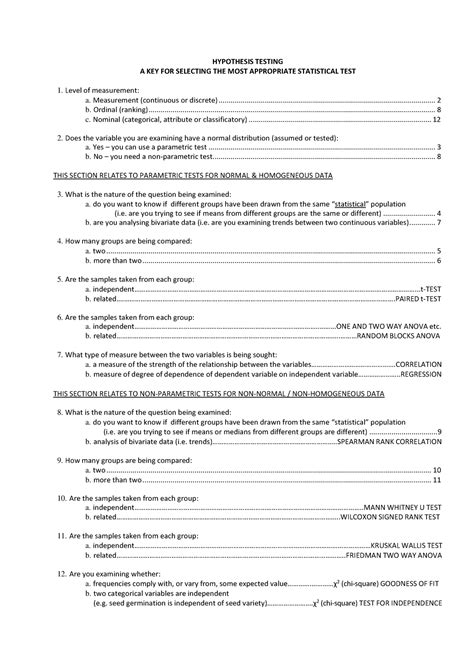 Key For Selecting Stats Hypothesis Testing A Key For Selecting The Most Appropriate