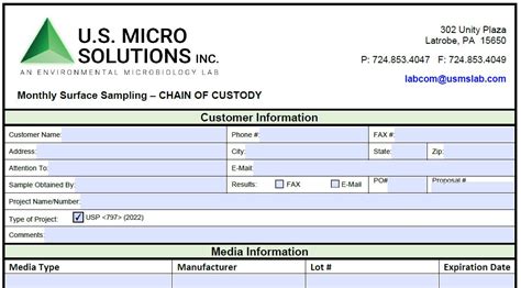 Usp Monthly Surface Sample Testing