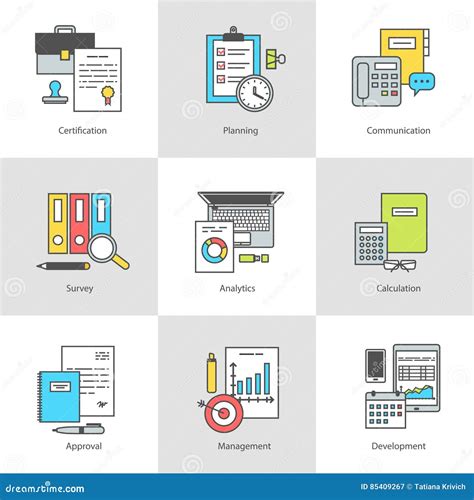 Vector Set Of Icons Documents Management And Control Stock Vector Illustration Of Planning
