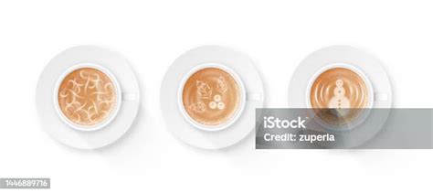 라떼 아트 세트 흰색 3d 컵에 커피 또는 카푸치노 폼을 그리는 사실적인 이미지 계피에 대한 스톡 벡터 아트 및 기타 이미지 계피 꽃 식물 라떼 Istock