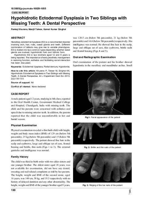 Pdf Hypohidrotic Ectodermal Dysplasia In Two Siblings With Missing