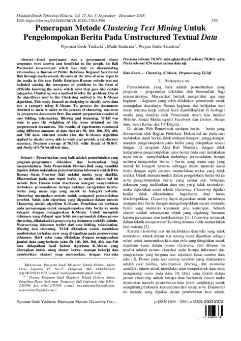 Pdf Penerapan Metode Clustering Text Mining Untuk Pengelompokan