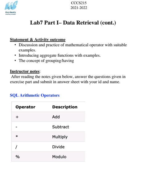 Solved Lab7 Part I Data Retrieval Cont Statement And
