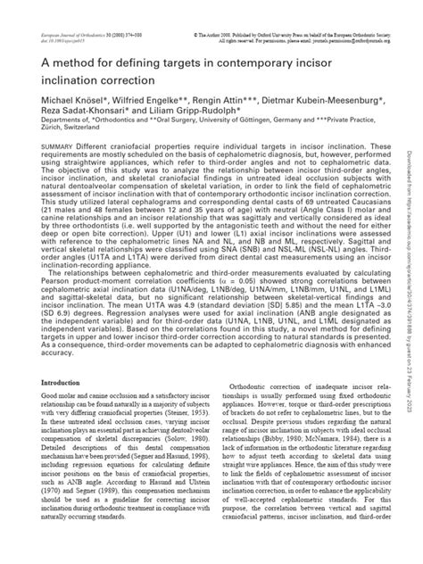 A Method For Defining Targets In Contemporary Incisor Inclination Correction Pdf