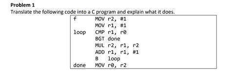 Solved Problem Translate The Following Code Into A C Chegg Com