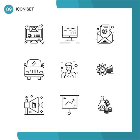 Set Of 9 Vector Outlines On Grid For Market Analytics Subscription Chart Man Editable Vector