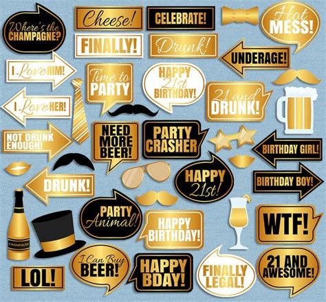 40 21st Birthday Party Props 21st Printable Photo Booth Props Black