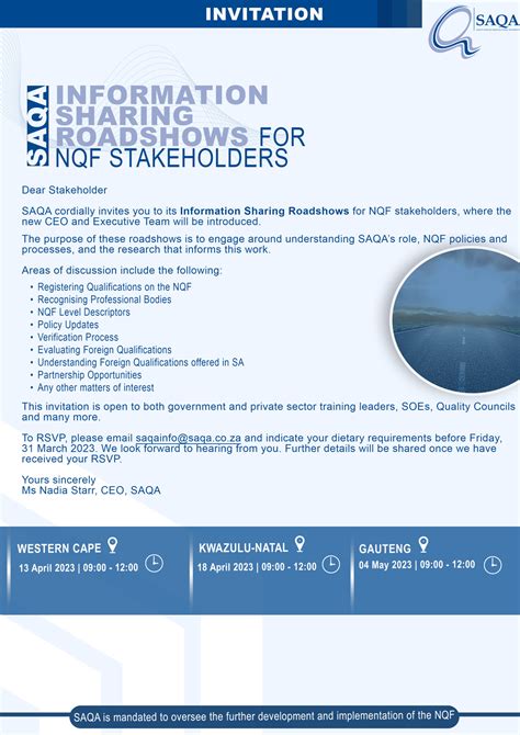 Information Sharing Roadshows For Nqf Stakeholders Saqa