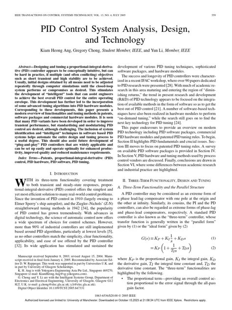 Pid Control System Analysis Design And Technology Pdf Control
