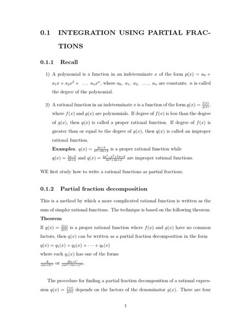 integration using partial fractions pdf elementary mathematics