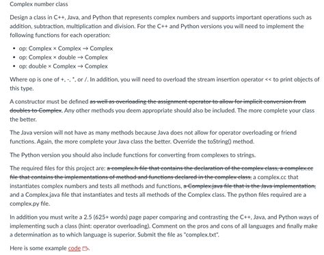 Complex Number Classdesign A Class In C Java And