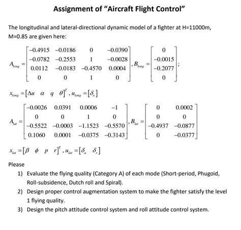 Solved Assignment Of Aircraft Flight Control The Chegg