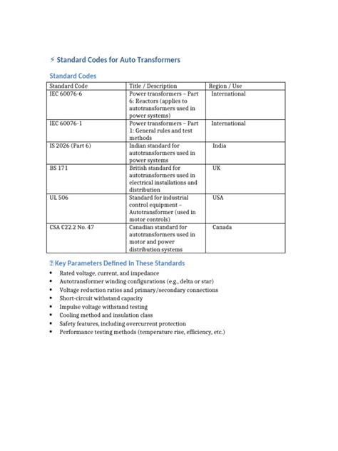 Auto Transformer Standard Codes Pdf