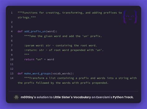M00tinys Solution For Little Sisters Vocabulary In Python On Exercism