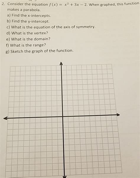 Solved 2 Consider The Equation Fx X2 3x 2 When Graphed