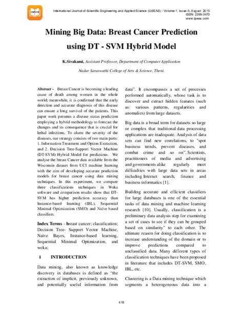 Pdf Mining Big Data Breast Cancer Prediction Using Dt Svm Hybrid Model