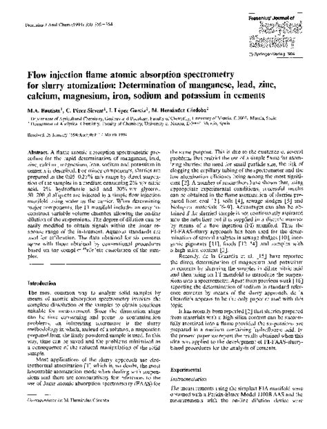 Pdf Flow Injection Flame Atomic Absorption Spectrometry For Slurry Atomization Determination
