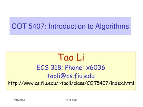 Ppt Cot 5407 Introduction To Algorithms Powerpoint Presentation