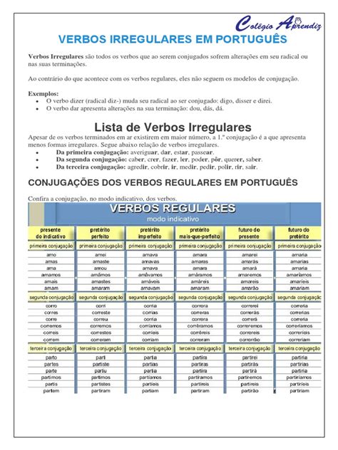 Verbos Irregulares Em Português