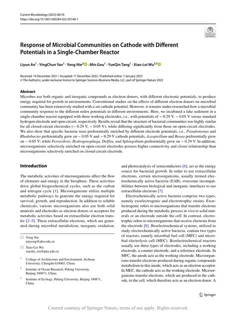 Response Of Microbial Communities On Cathode With Different Potentials In A Single Chamber
