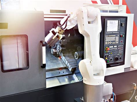 Robotic Arm And Cnc Lathe Machine Editorial Image Image Of Construction Robot