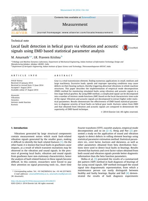 Pdf Local Fault Detection In Helical Gears Via Vibration And Acoustic Signals Using Emd Based