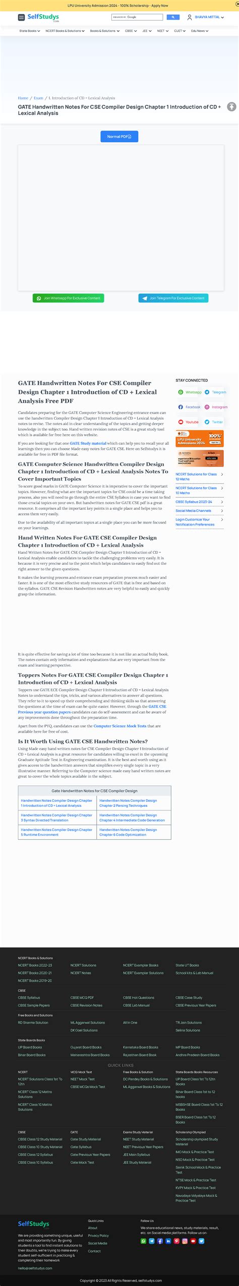 Gate Handwritten Notes For Cse Compiler Design Chapter 1 Introduction