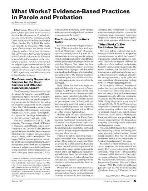 What Works Evidence Based Practices In Parole And Probation