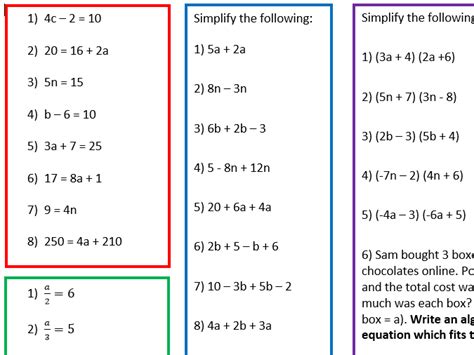 Differentiated Algebra Worksheets Teaching Resources