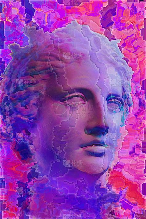 波普艺术风格的石膏仿古人脸拼贴画现代创意概念形象与古代雕像头像电子杂志的文化当代艺术海报时髦