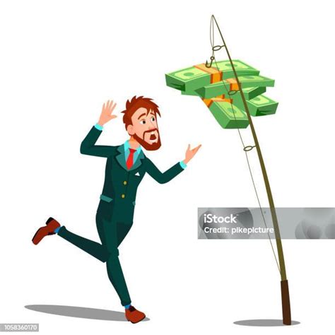 사업가 돈을 낚 싯 대 벡터의 훅에 매달려 잡기 고립 된 그림 개념에 대한 스톡 벡터 아트 및 기타 이미지 개념 경영자 금융 Istock