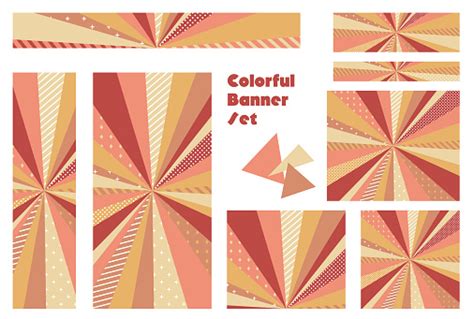 Pop And Cute Concentration Line Banner Set Stock Illustration