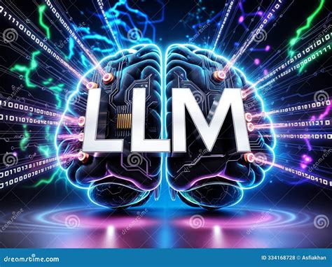 Illustration Of Digital Representation Of A Brain With Llm Large Language Model Stock