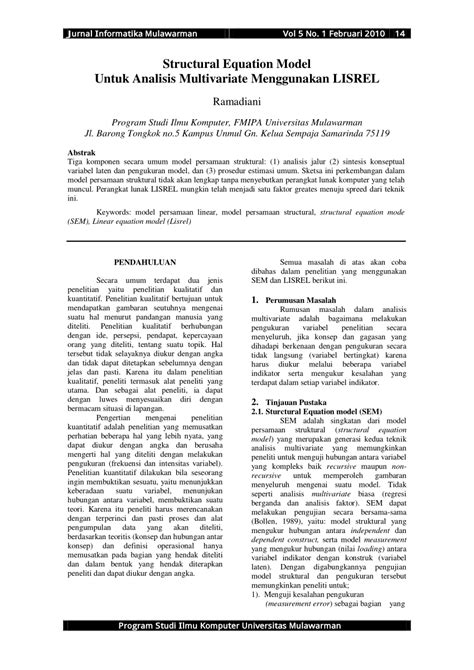 Pdf Structural Equation Model Untuk Analisis Multivariate Menggunakan Lisrel