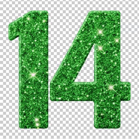 Число 14 алфавит зеленое растение на прозрачном фоне Премиум Ai сгенерированный Psd