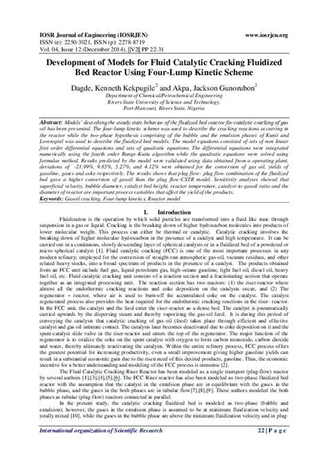 Pdf Development Of Models For Fluid Catalytic Cracking Fluidized Bed Reactor Using Four Lump