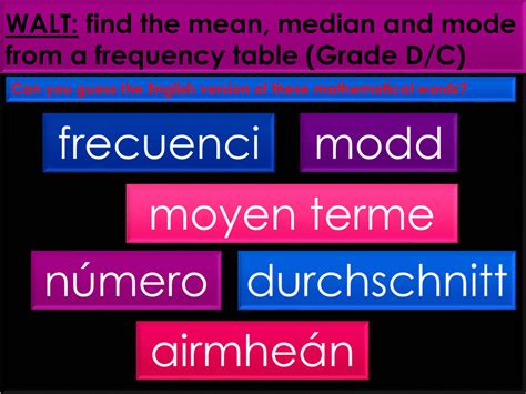 Walt Find The Mean Median And Mode From A Frequency Table