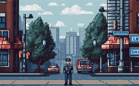 free photo 8 bit graphics pixels scene with police office