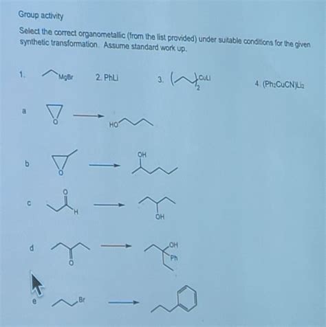 Solved Group Activityselect The Correct Organometallic From