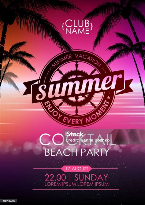 여름 디스코 포스터 칵테일 비치 파티입니다 모든 순간을 즐길 수 있는 레터링 포스터 계절에 대한 스톡 벡터 아트 및 기타 이미지