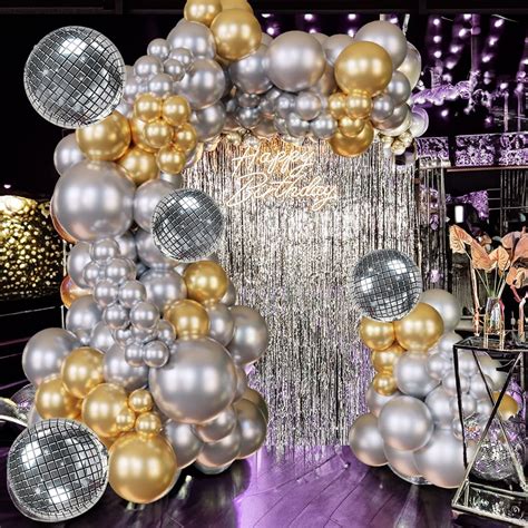 Eceae Disco Party Balloon Garland Arch Kit 134 Pcs Metallic