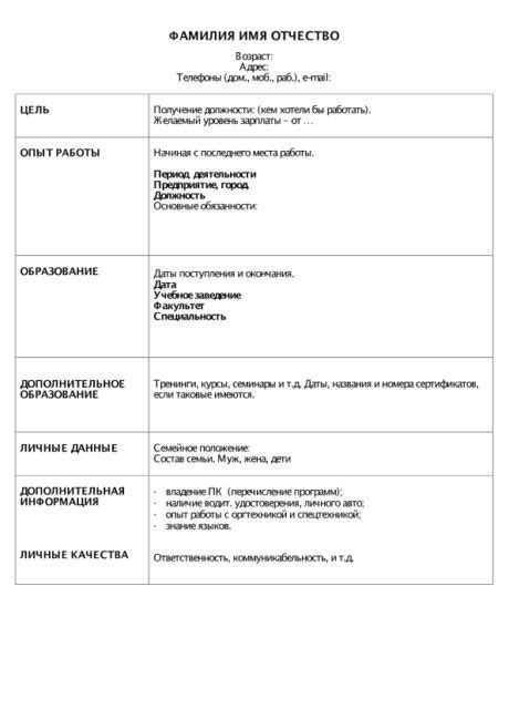 Шаблон резюме Шаблон резюме Резюме Резюме учителя