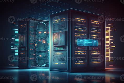 Data Center Room With Mainframe Storage Servers Cloud Network Concept Hosting Databases And