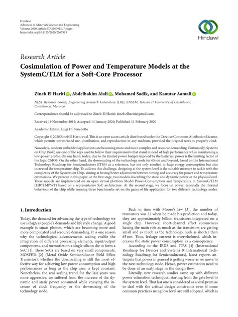 Pdf Cosimulation Of Power And Temperature Models At The Systemctlm For A Soft Core Processor