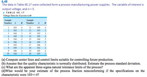 Solved The Data In Table E Were Collected Form A Process Chegg Com