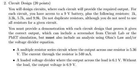 Solved Circuit Design Points You Will Design Chegg