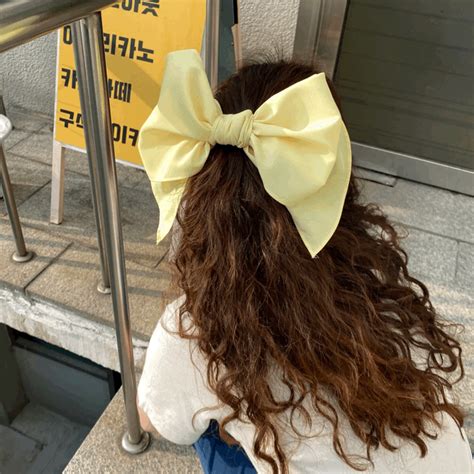 Lemon Candy Color 4컬러 코튼 캔디 오버사이즈 왕리본핀 리본 헤어핀 빅리본 웨딩 포인트 블랙 아이보리 연보라 옐로 에이블리