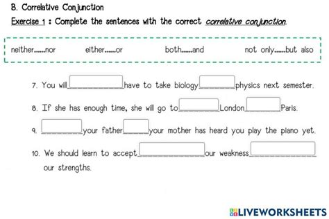 Correlative Conjunctions Worksheets